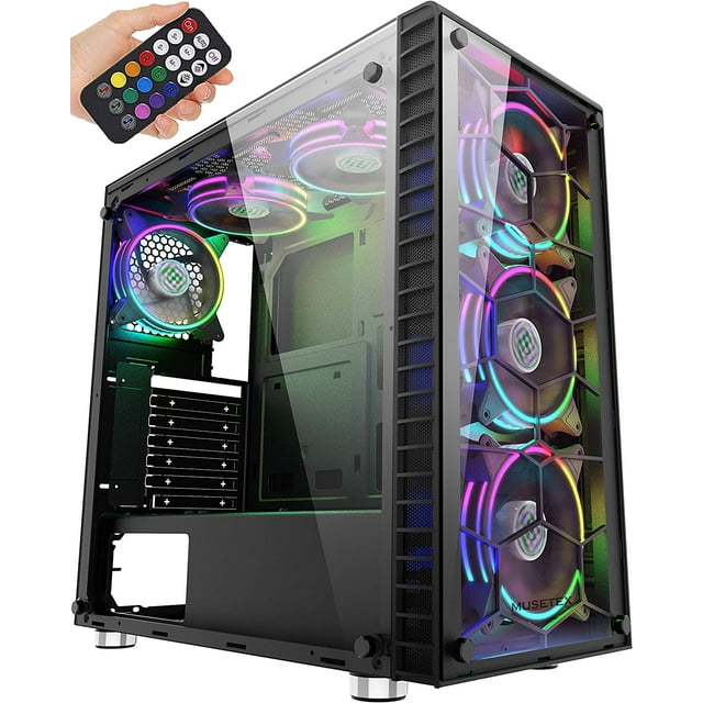MUSETEX ATX Mid-Tower PC Gaming Case with Full RGB Fans, Compatible ...