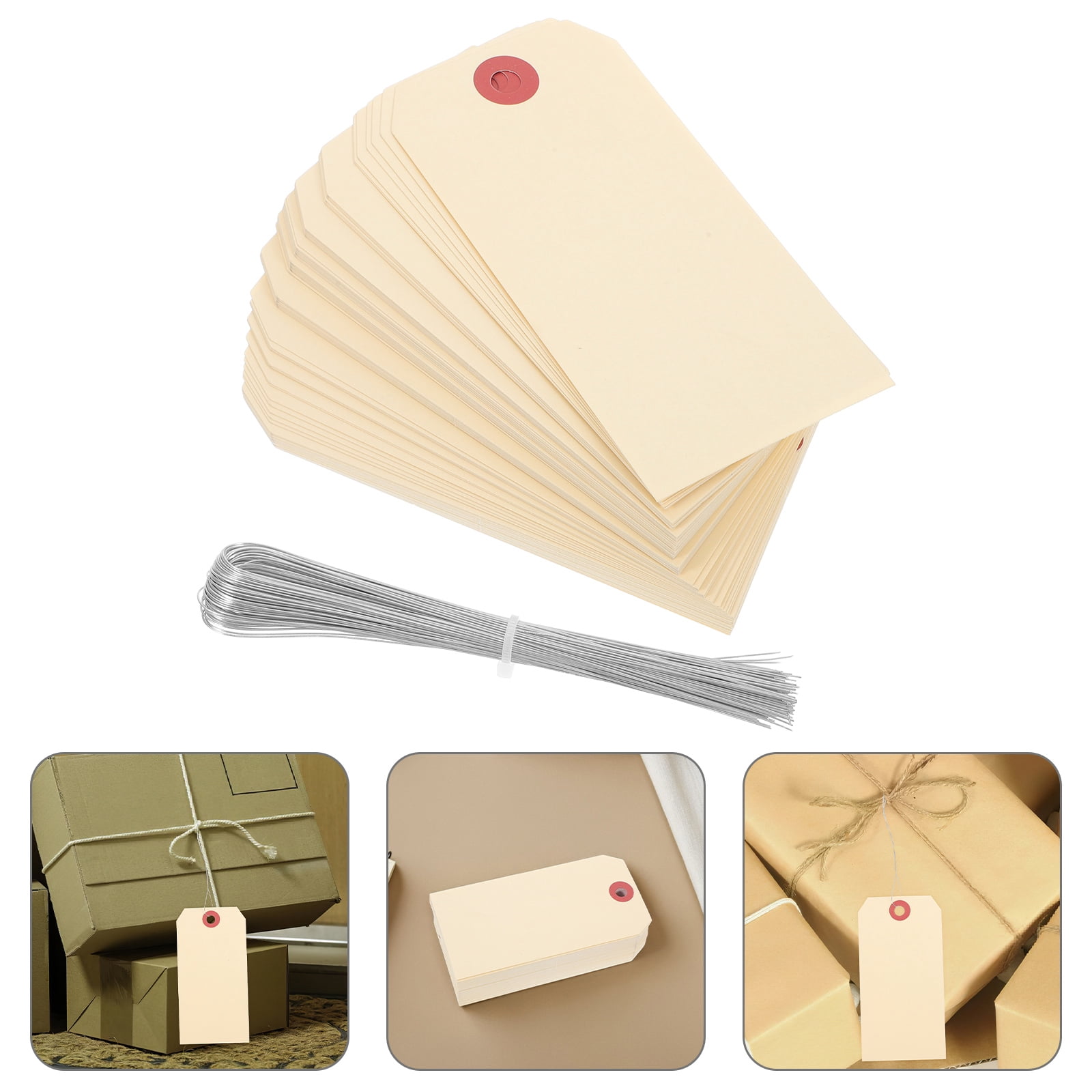 MUSEYA Tags With Wires Attached Manila Wire Tags Brown 100 Pcs 4.72X2 ...
