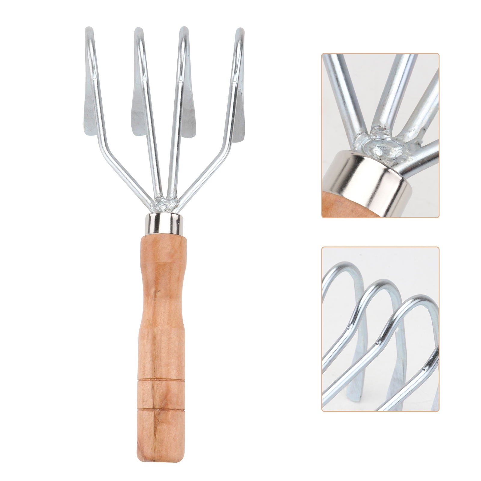 MUSEYA 1Pack Small Mini Digger Rake with Silver Carbon Steel and Wood ...