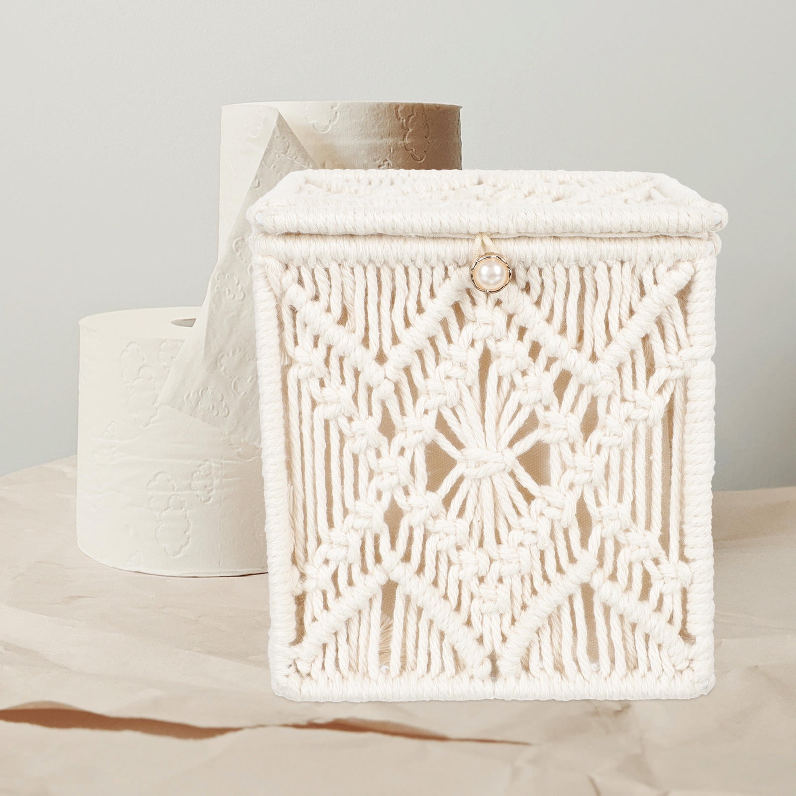 MUSEYA Woven Rope Tissue Box Cover Retro Desktop Tissue Holder Beige ...