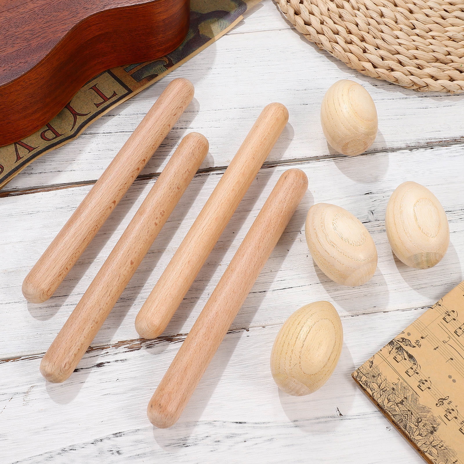 MUSEYA 4 x Rhythm Sticks Musical Instruments Natural Color for Church ...