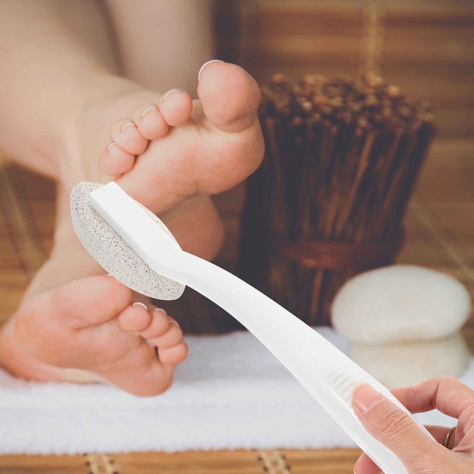 MUSEYA Long Handle Foot Scrubber Pumice White Ergonomic Handle 1Set for ...