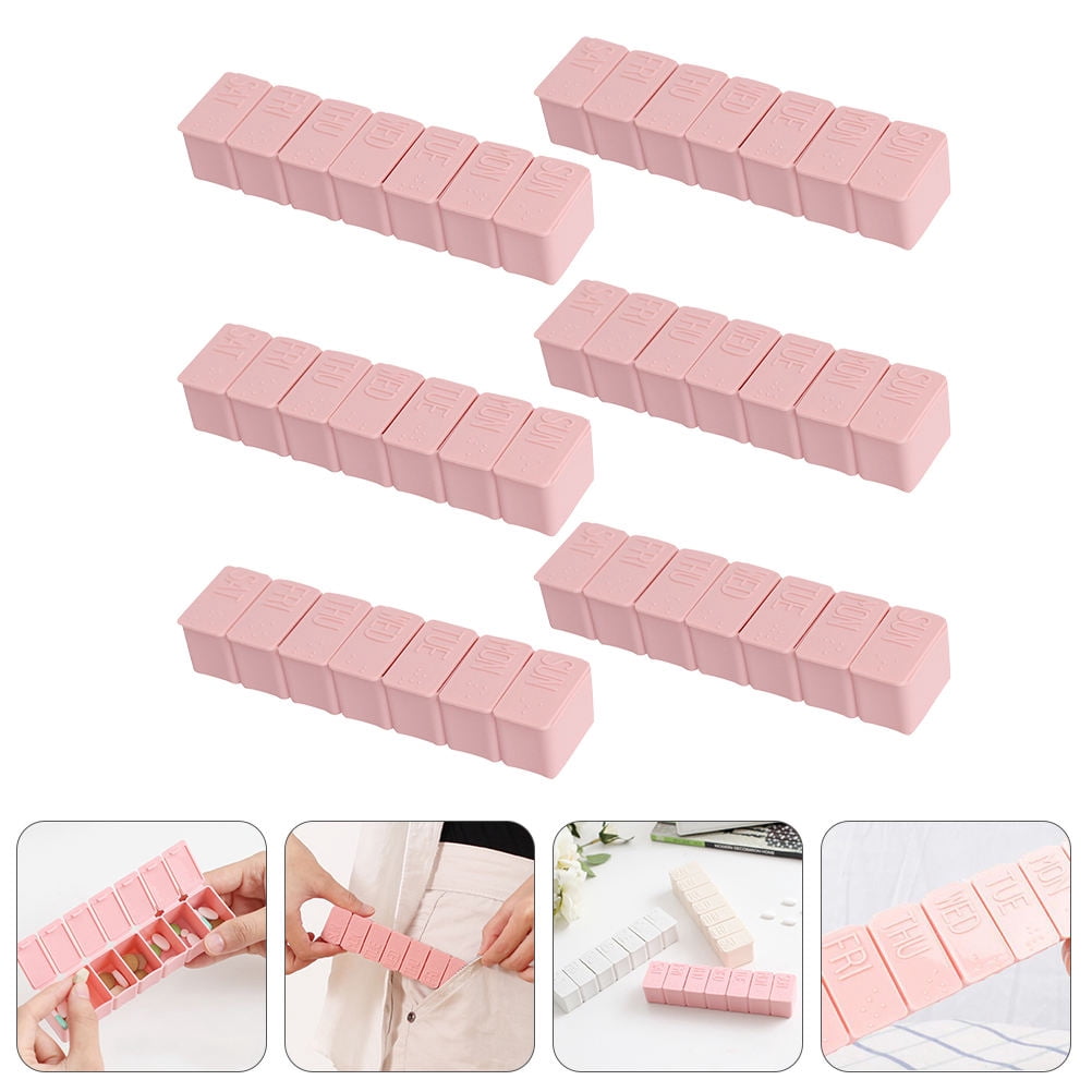MUSEYA Medical Tablet Case Pill Boxes Pink 6Pcs Lightproof with Braille ...