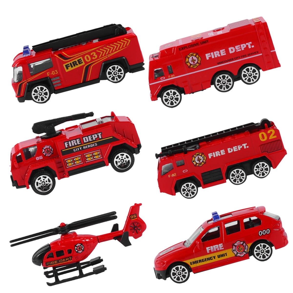 MUSEYA 6Pcs Scale Alloy Model Car Simulation Fire Engine for Kids ...