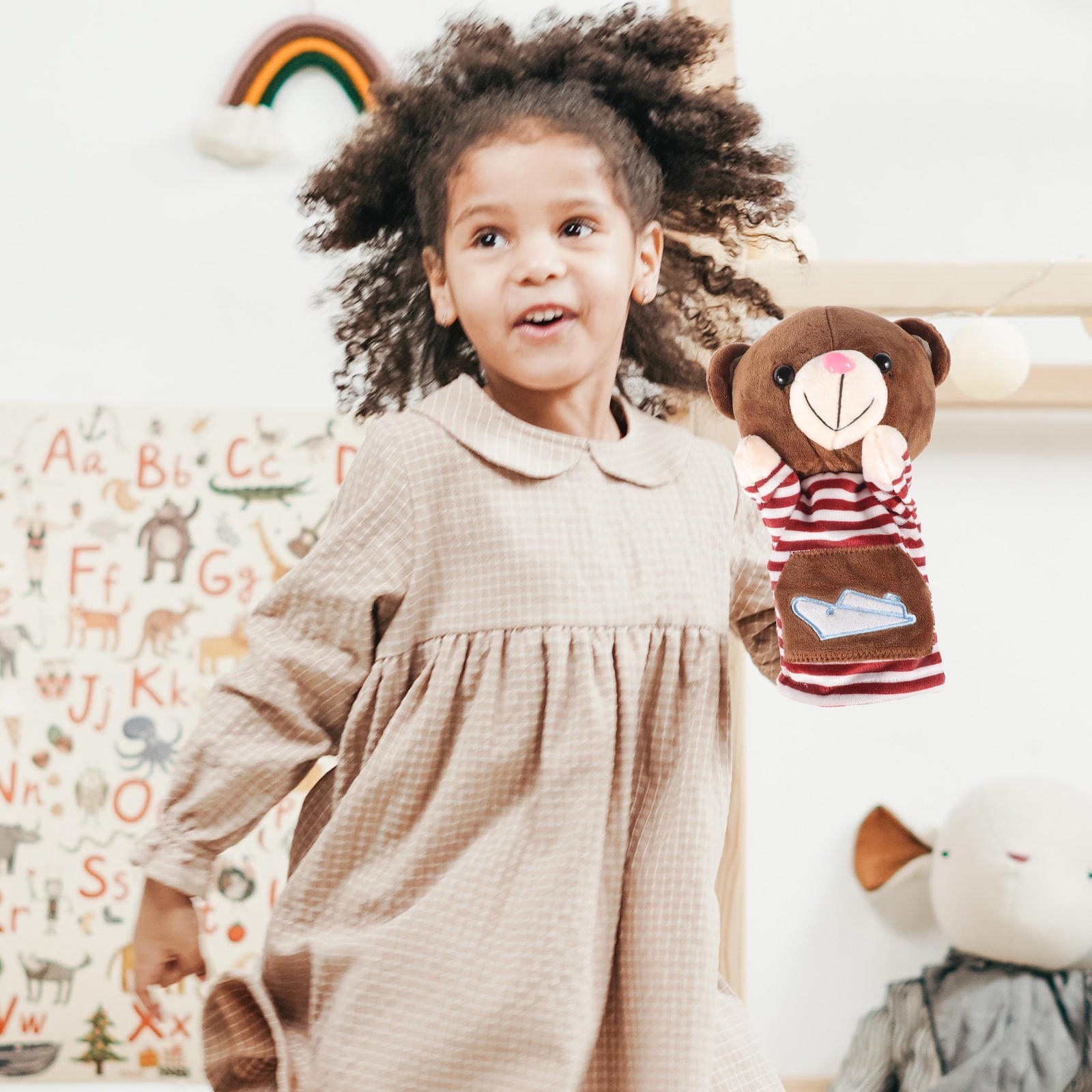 MUSEYA Bear Hand Puppet Plush Light Brown 1Set for Communication Tool ...