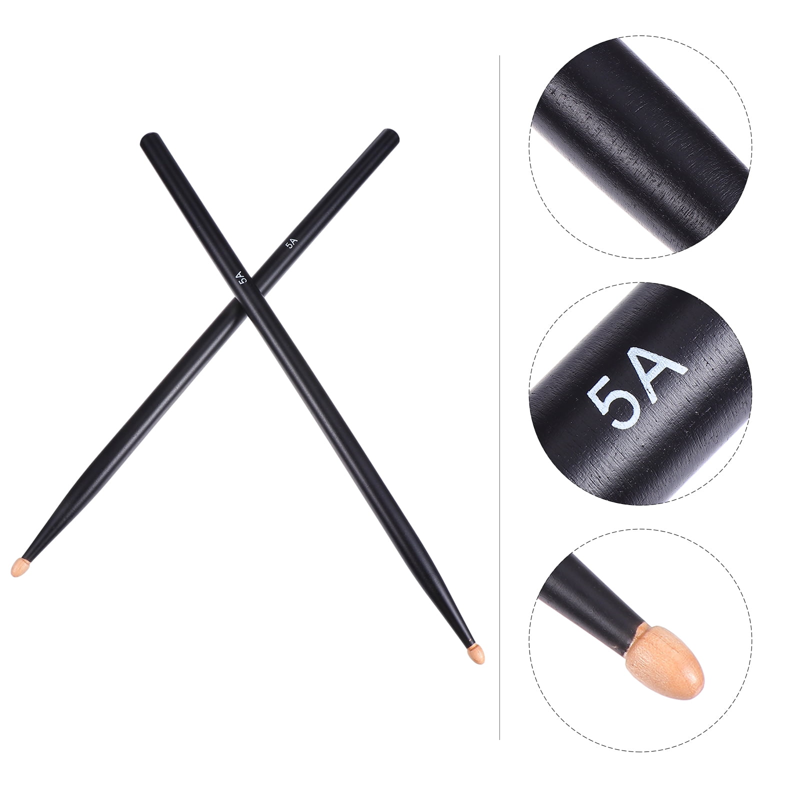 MUSEYA Black 5A Wood Drum Sticks for Percussion Instrument Use ...