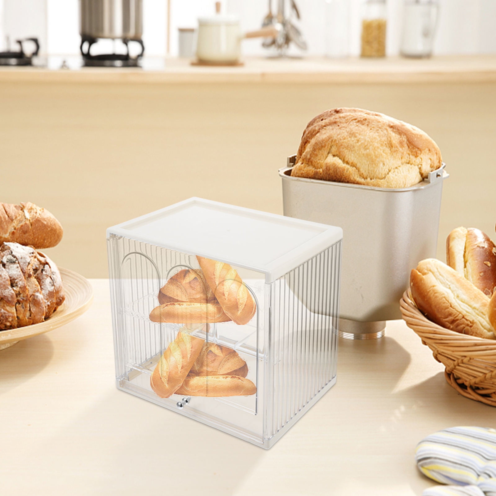 OATIPHO bakery bins with lids Double Layer Bread Box for Bakers with ...