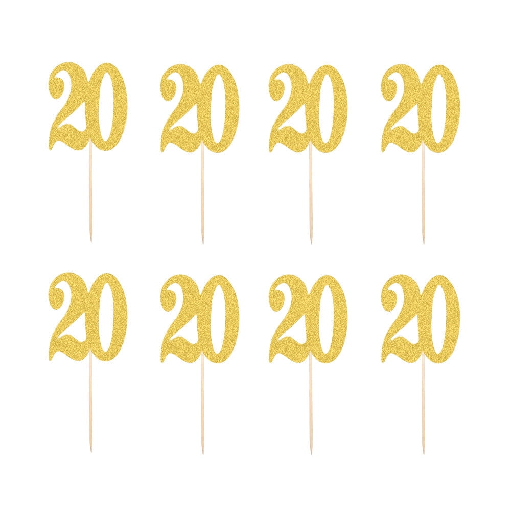 OATIPHO Golden Number 20 Cupcake Toppers for Special Occasions 10Pcs ...
