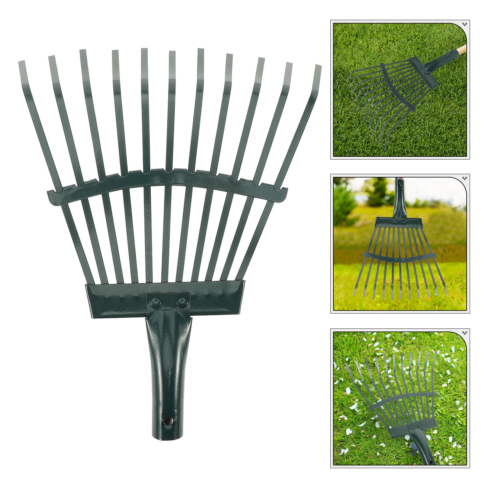 MUSEYA Multipurpose Dark Green Garden Rake for Yard Work and Planting ...