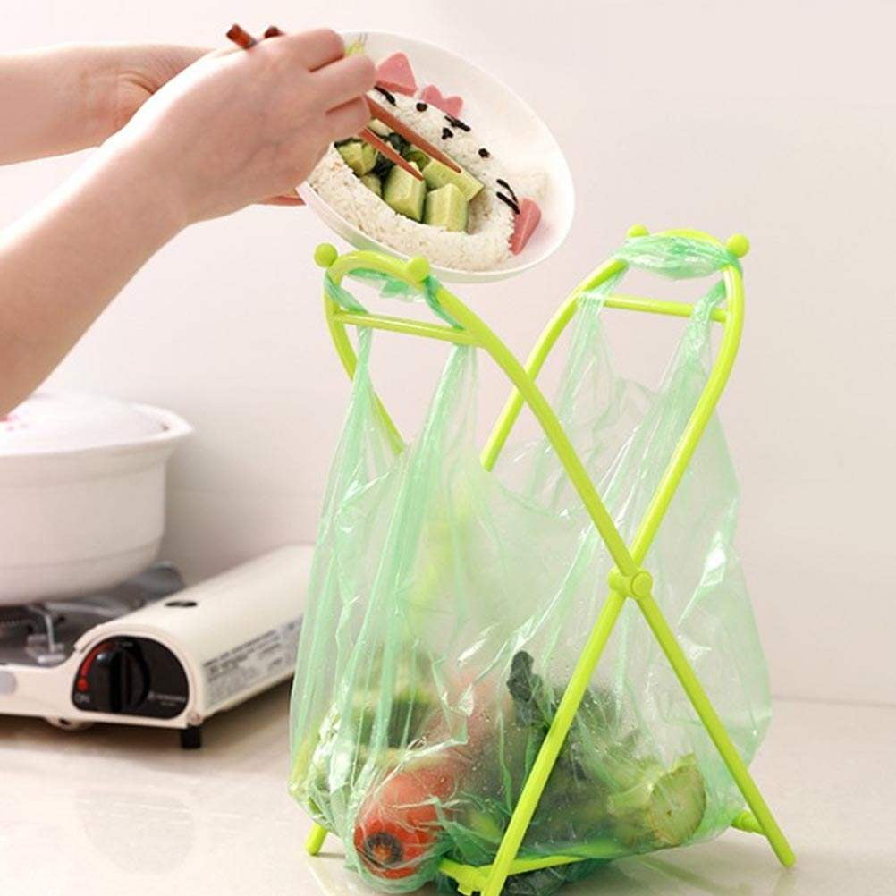MUSEYA Green Foldable Kitchen Hanging Rack for Plastic Bags with Non ...