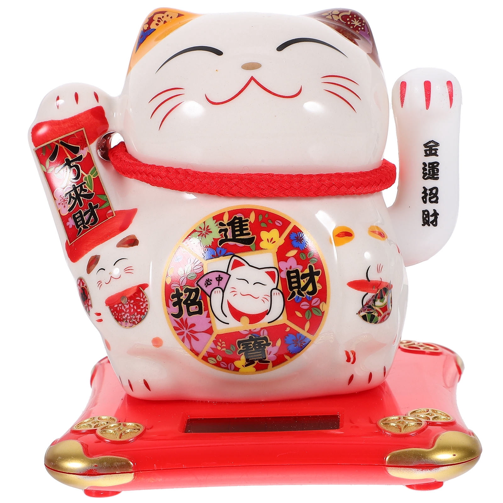MUSEYA Lucky Decoration Solar Powered Waving Arm Fortune Cat Ceramic ...
