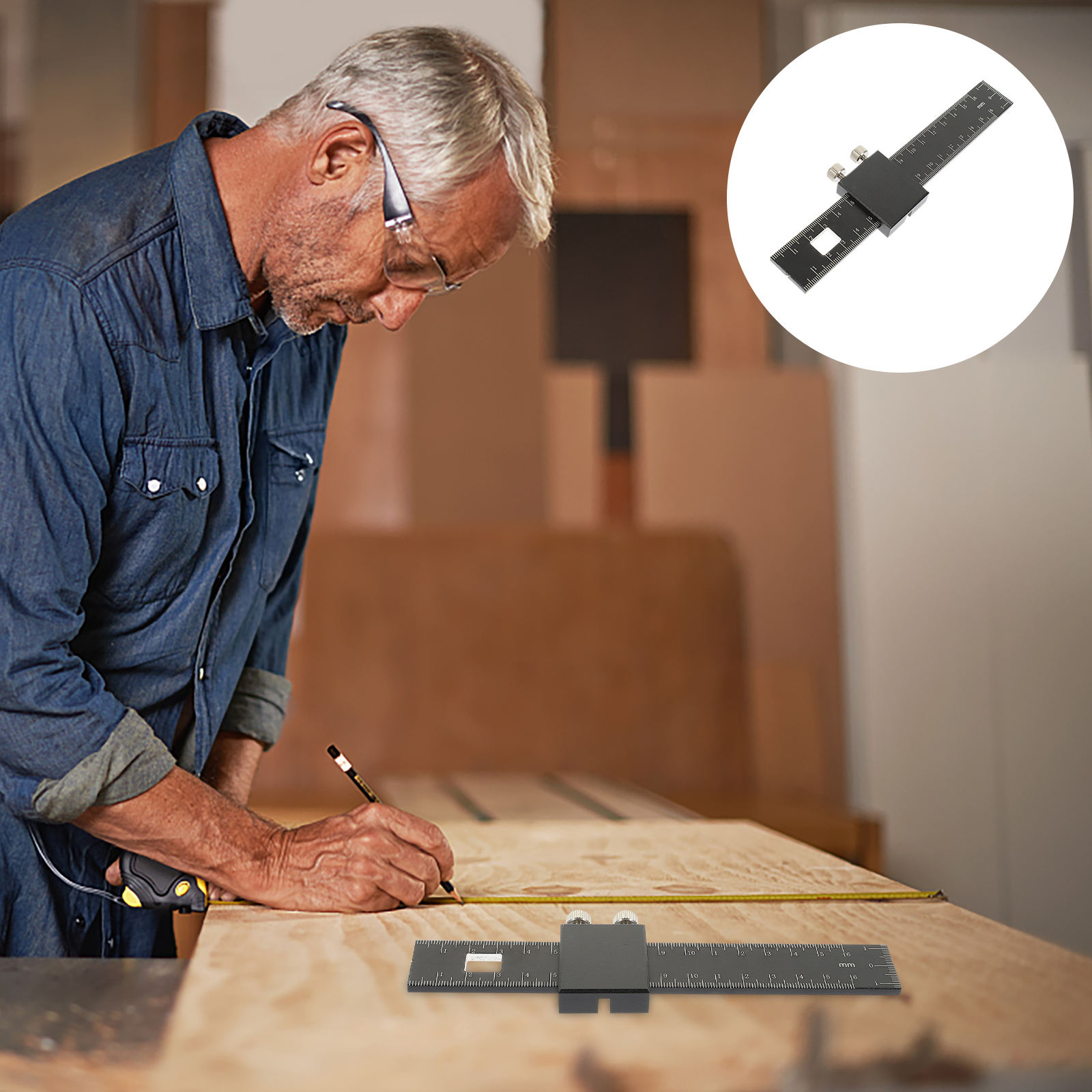 MUSEYA Metal Precision Ruler For Carpentry T Shaped Measuring ...