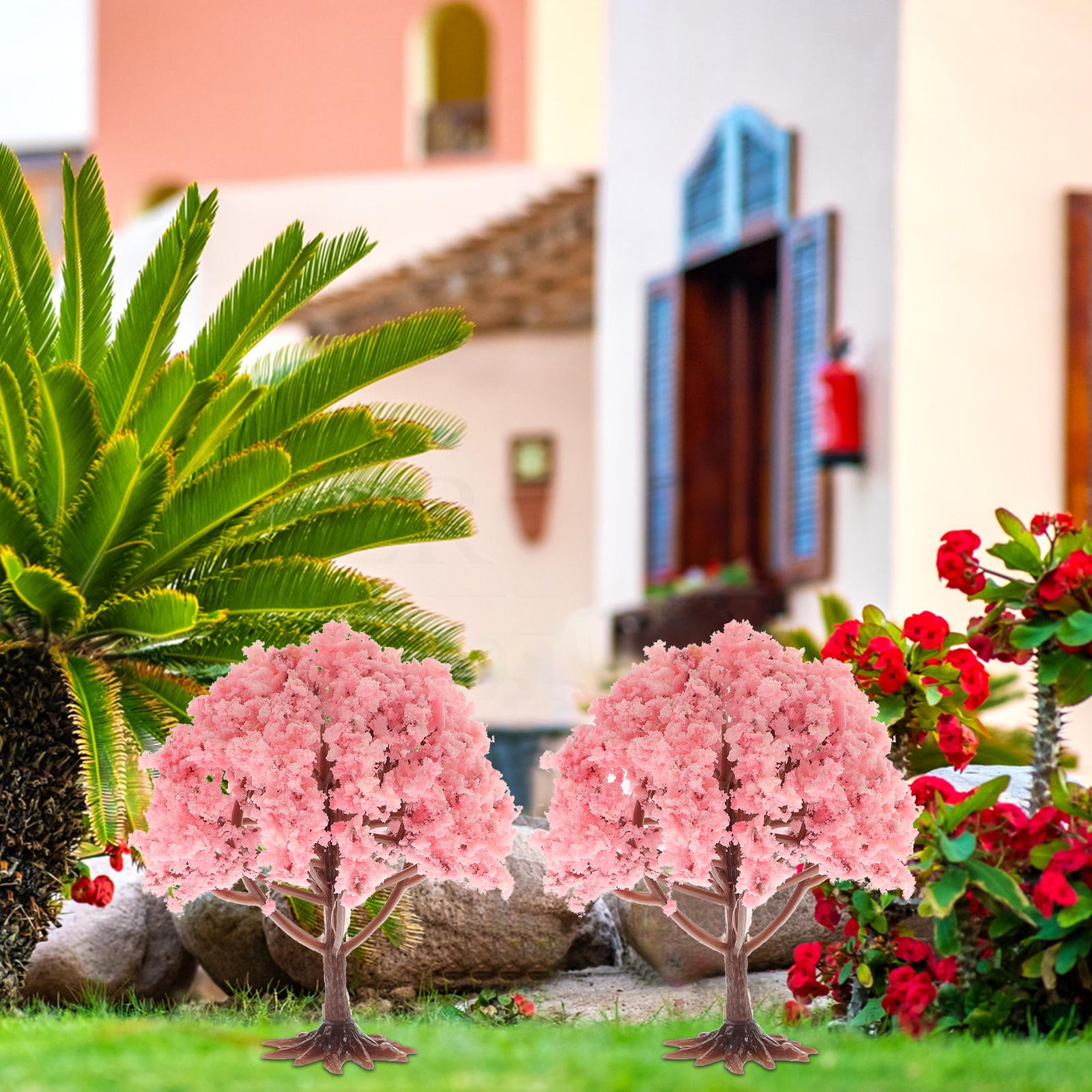 MUSEYA Mini Trees for Village Pink Artificial Plant Sculpture Abs ...