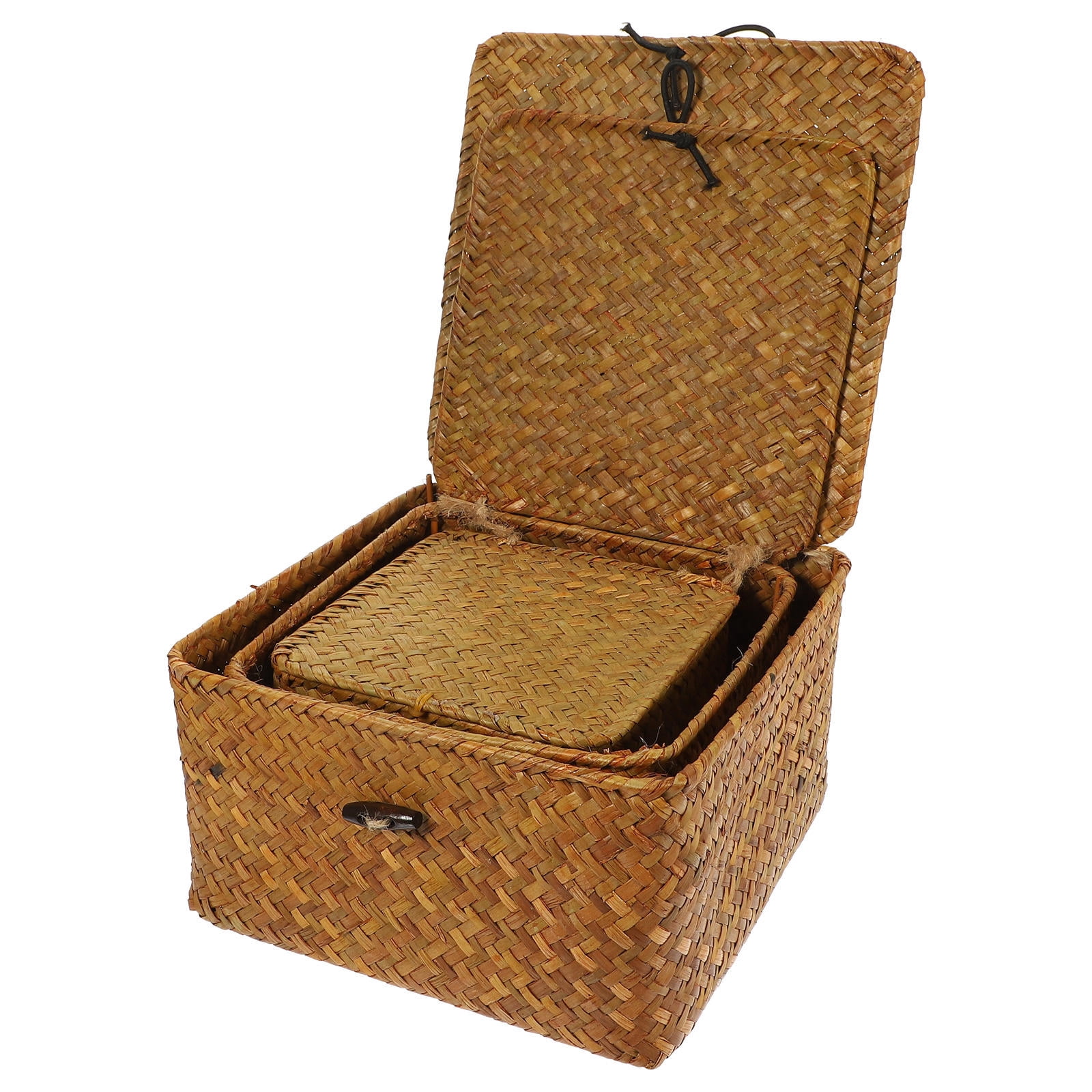 MUSEYA Storage Box with Lid in Wicker for Snack Storage in Brown ...