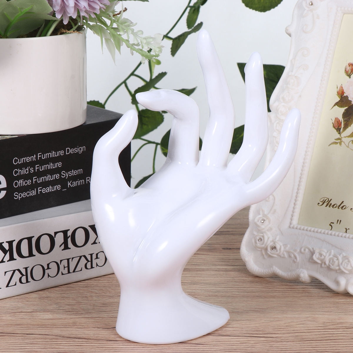 MUSEYA White Plastic Hand Form Jewelry Display Stand for Rings and ...