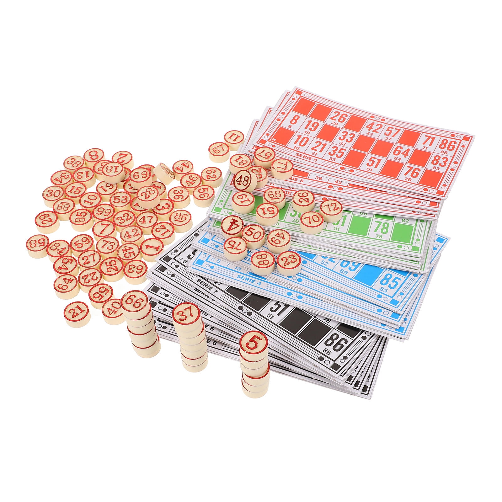 MUSEYA Wooden Bingo Game Set with Red Cards and Chess Pieces for Family ...
