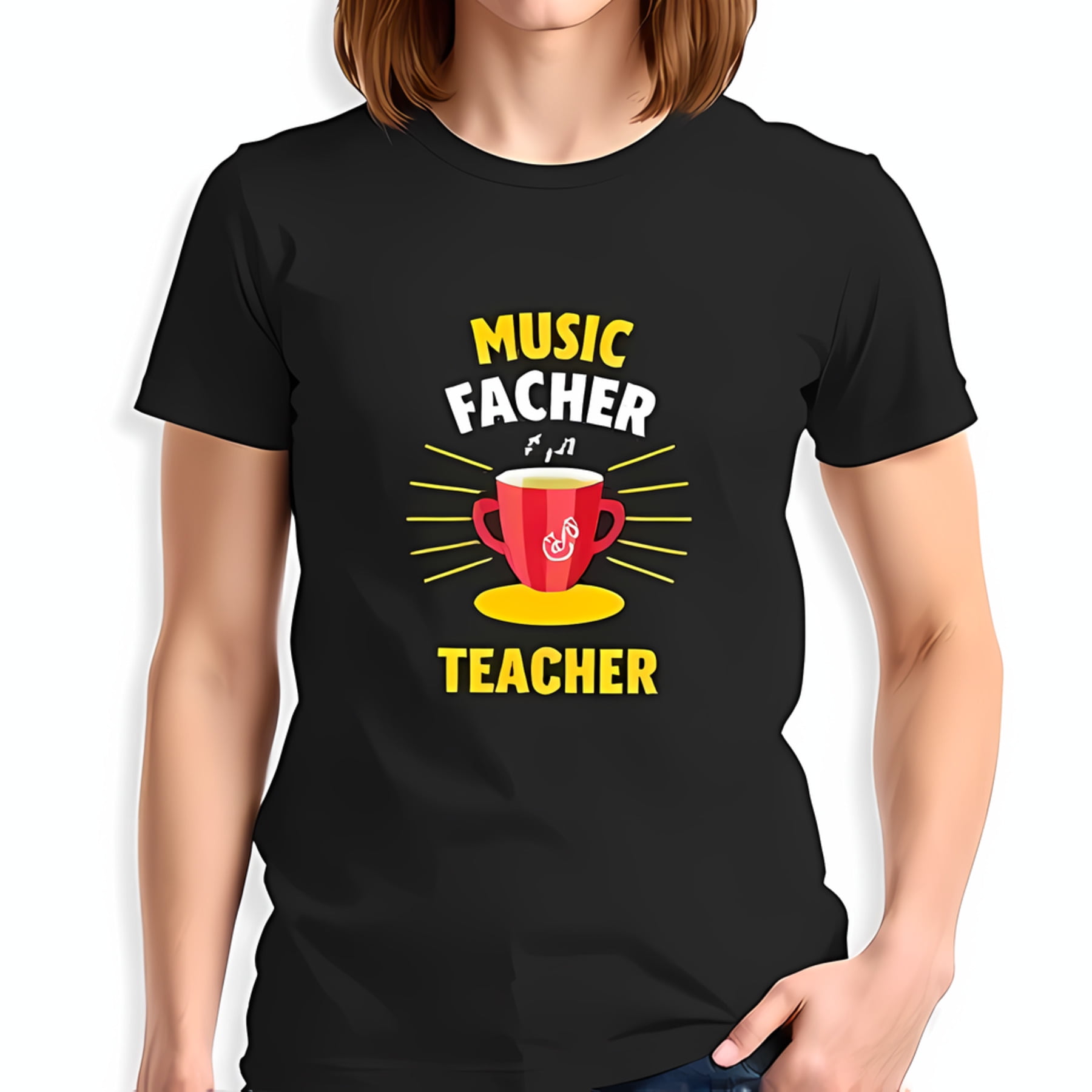 MUSIC FACHER TEACHER Cotton Short Sleeve T-Shirt with Vibrant Red Cup ...