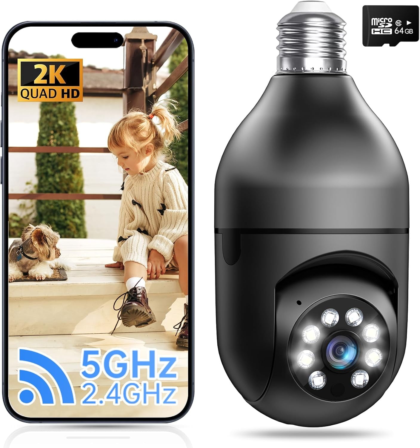MUSICOZY 2.4GHz & 5GHz Wireless WiFi Light Bulb1080P Security Camera ...