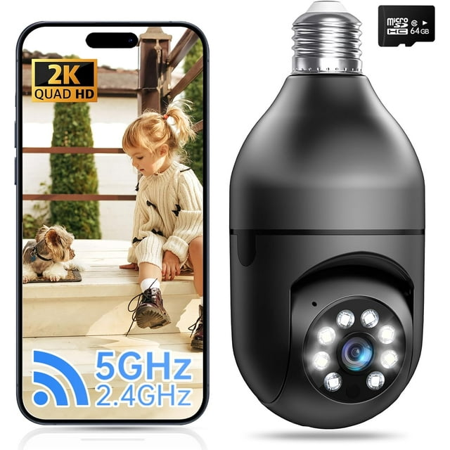 MUSICOZY 2.4GHz & 5GHz Wireless WiFi Light Bulb1080P Security Camera ...
