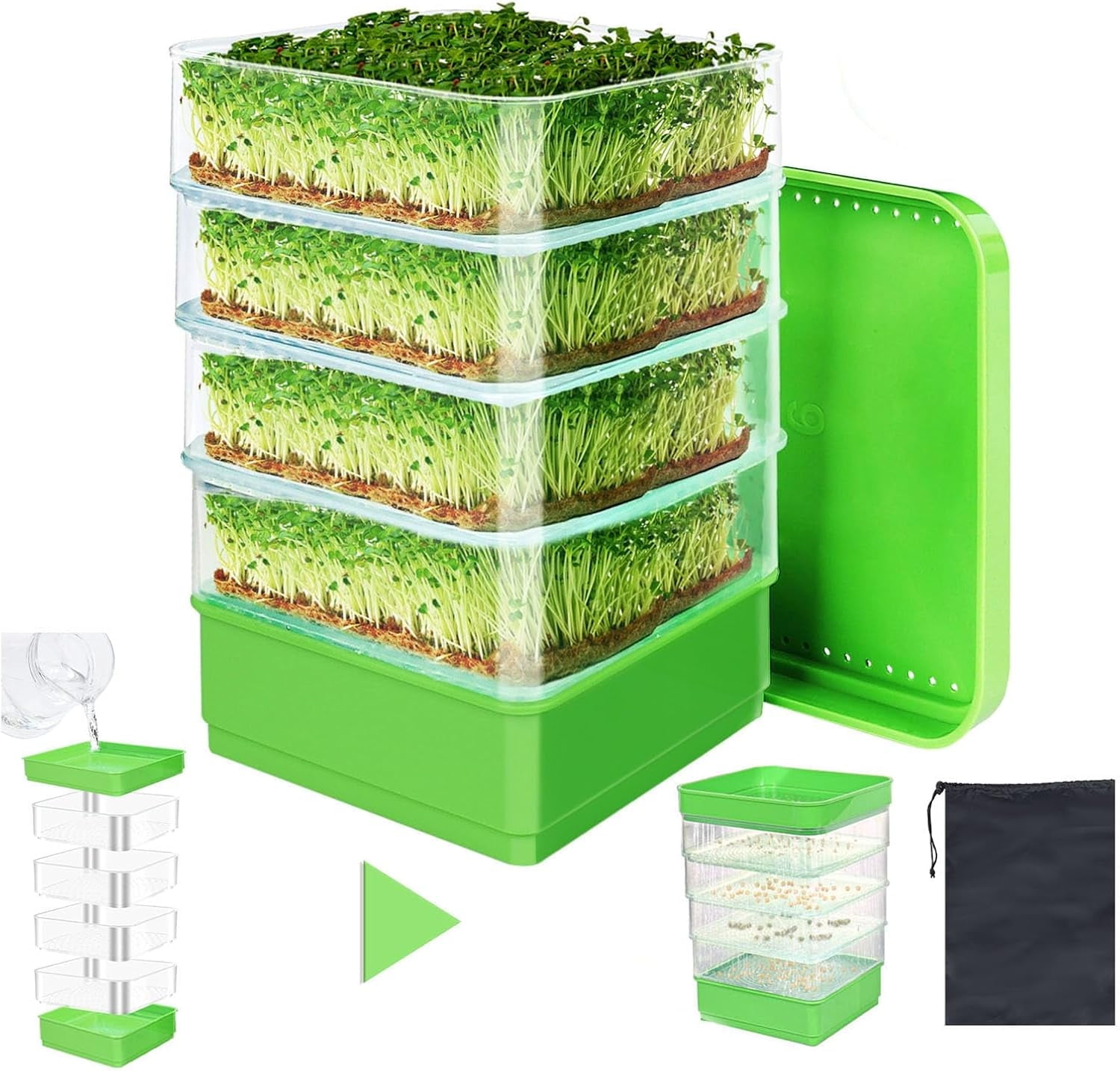 MUSICOZY Seed Sprouting Tray Kit with 4 Layers, Drain Holes, Stackable ...