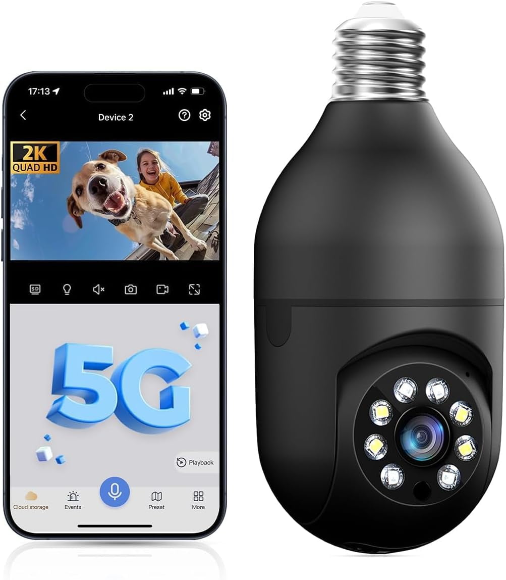 MUSICOZY Light Bulb Security Camera 2.4GHz & 5GHz Wireless WiFi ...