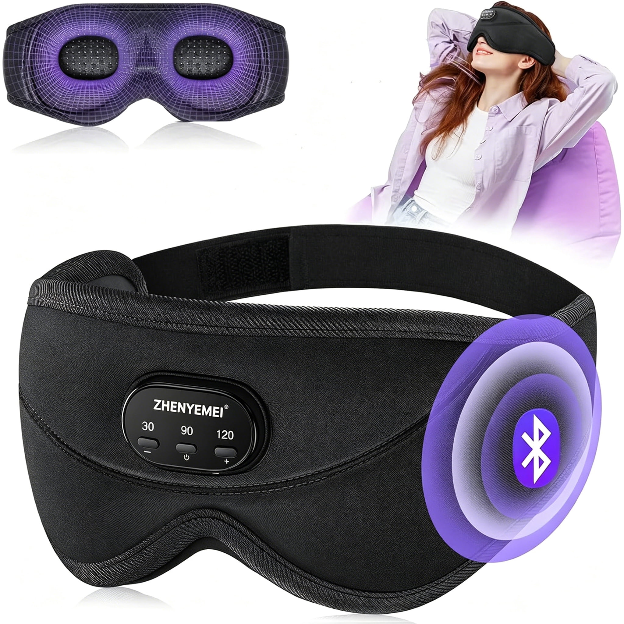 MUSICOZY White Noise Sleep Mask Headphones with 38 Soothing Sounds ...