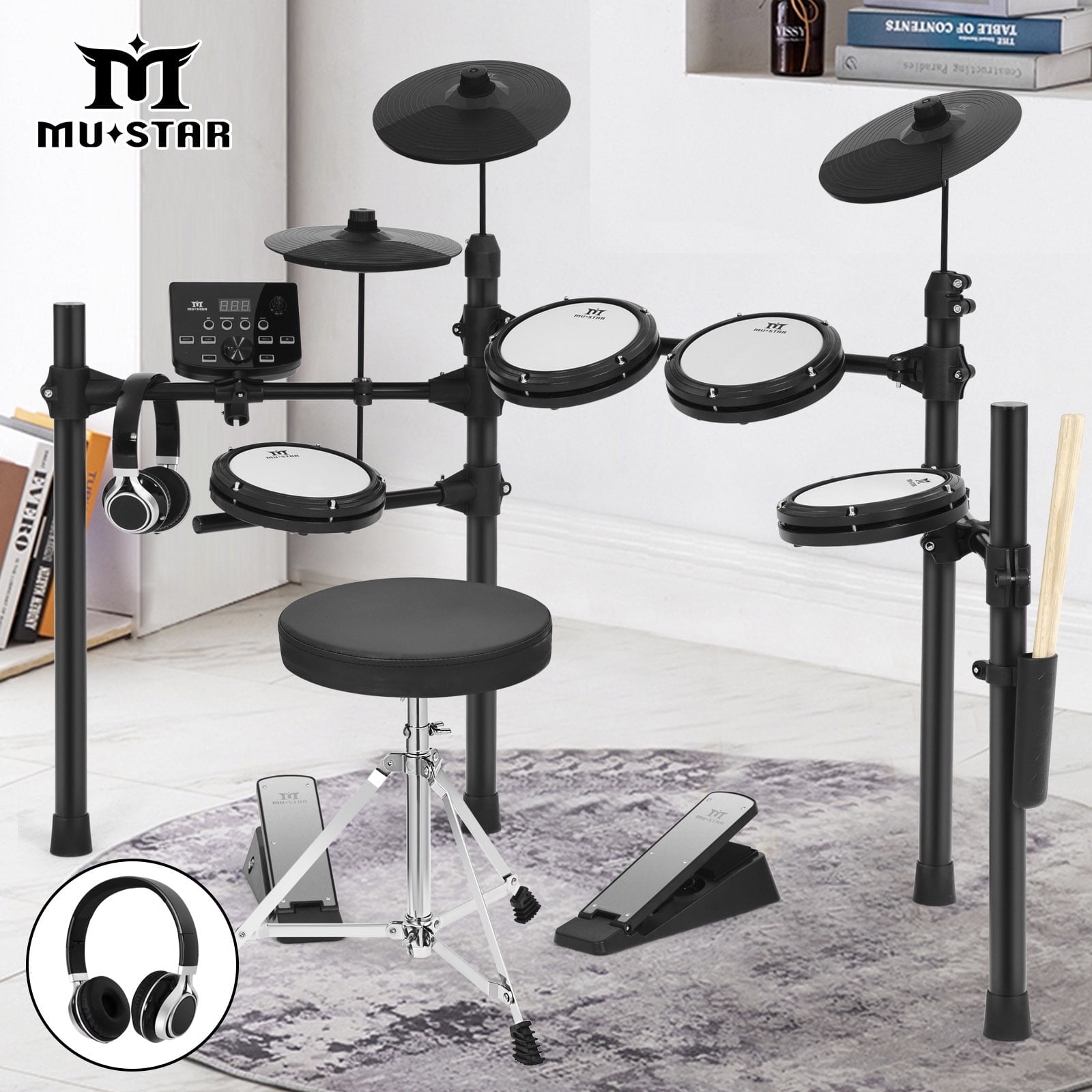 MUSTAR 10PCS Electronic Drum Set Beginner 450 Sounds,Quiet Mesh Drum ...