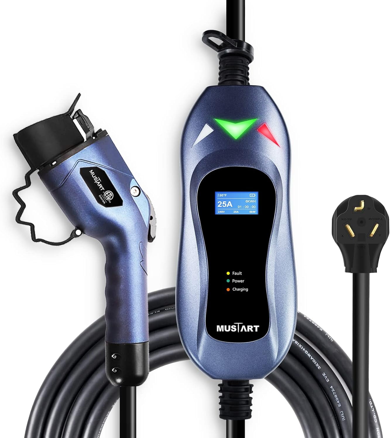 MUSTART Level 2 Portable EV Charger (240 Volt, 25ft Cable, 25 Amp ...
