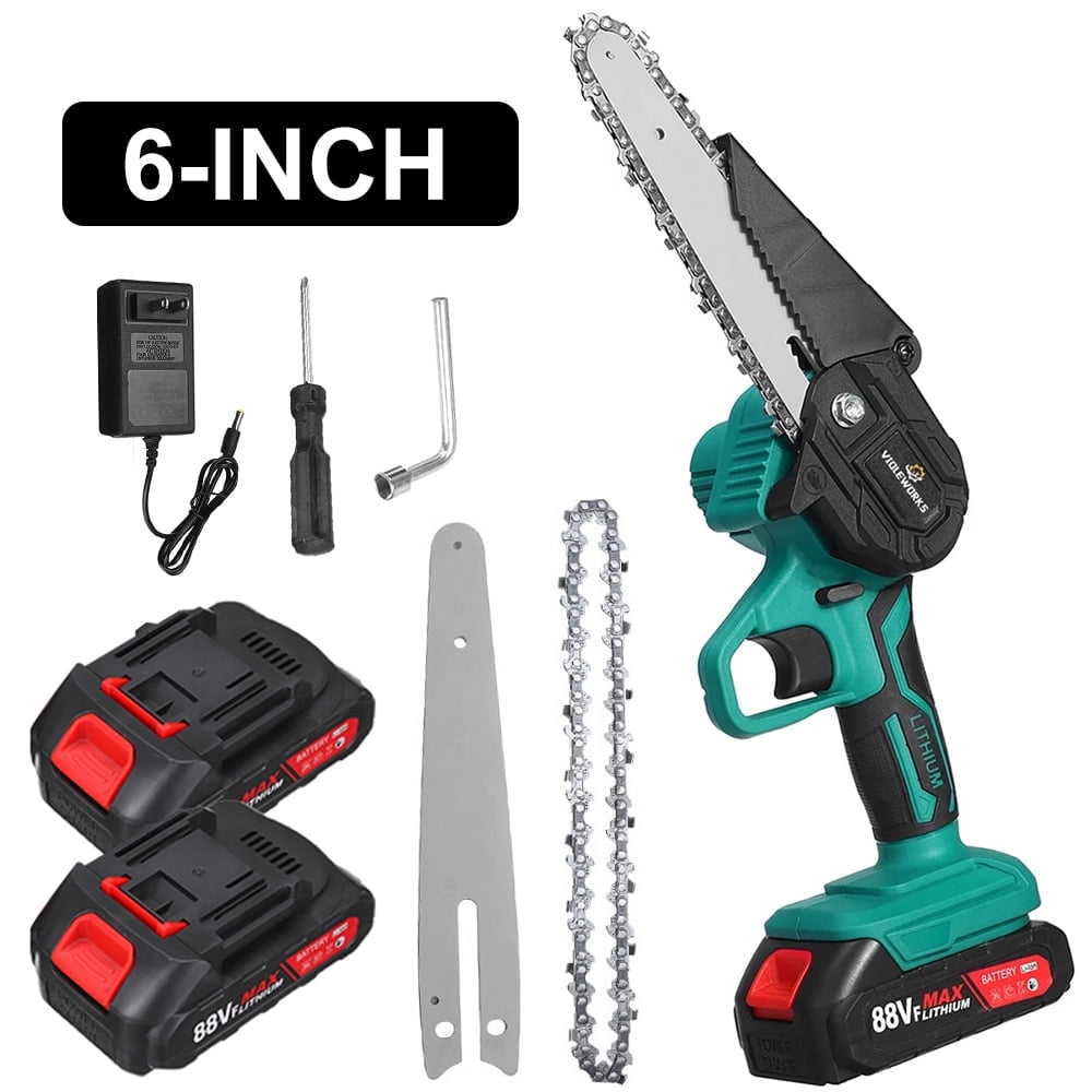 MUSTOOL 6-Inch Handheld Mini Chainsaw with 2 Rechargeable Batteries ...