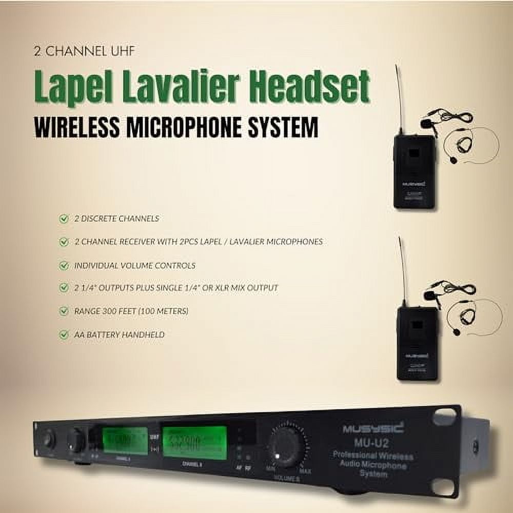 MUSYSIC 2-Channel Professional Wireless UHF Microphone System, 300ft ...