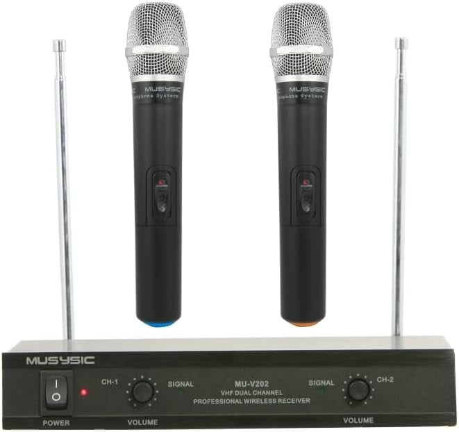 MUSYSIC 2-Channel Professional Wireless VHF Microphone System, 120ft ...
