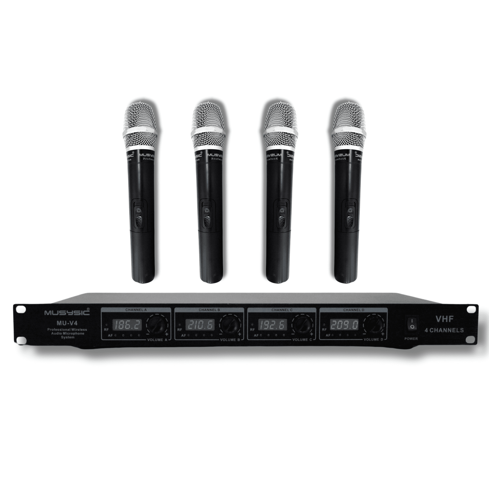 MUSYSIC 4-Channel Professional VHF Handheld Wireless Microphone System ...