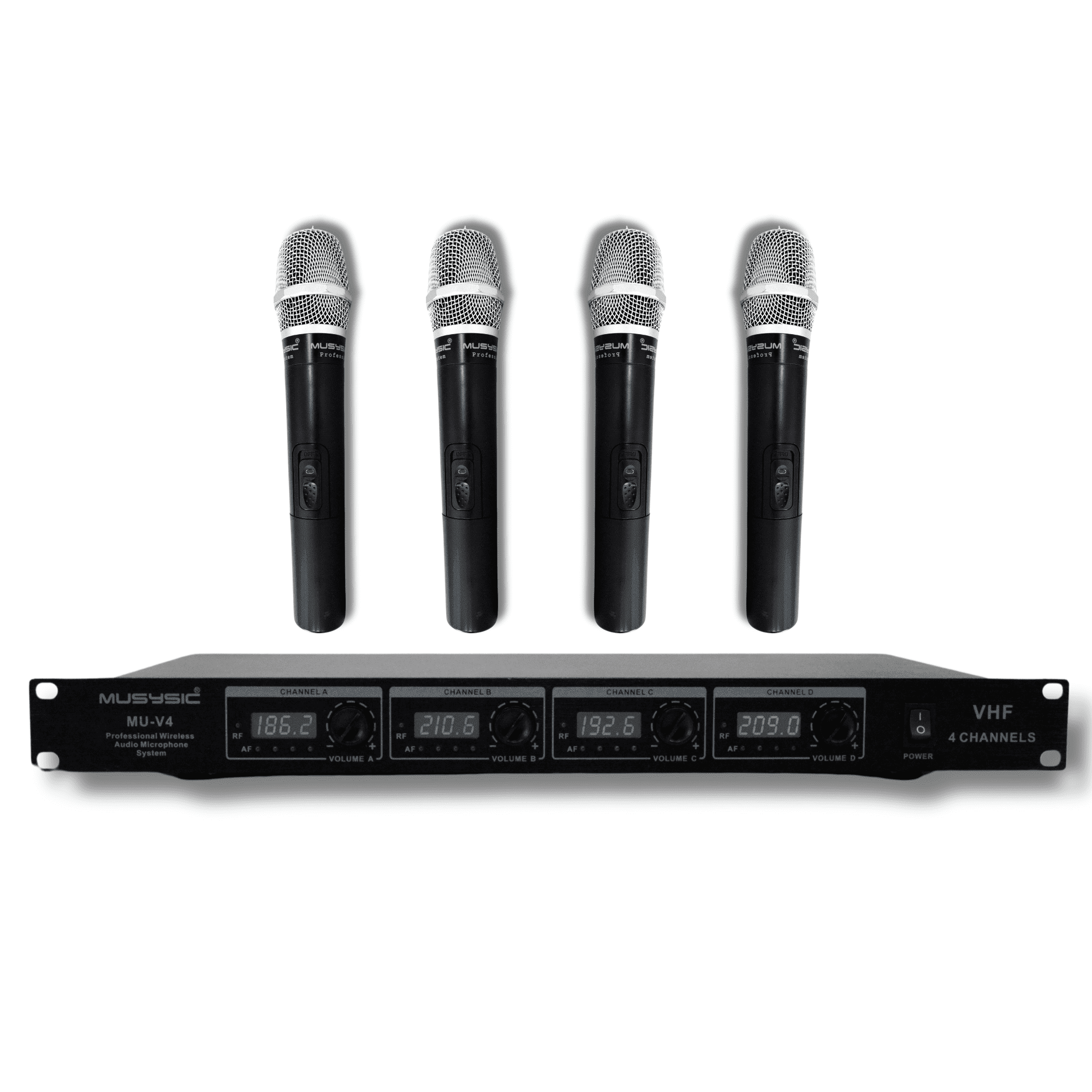 MUSYSIC MU‑V4‑HH Professional 4‑Channel VHF Wireless Microphone System ...
