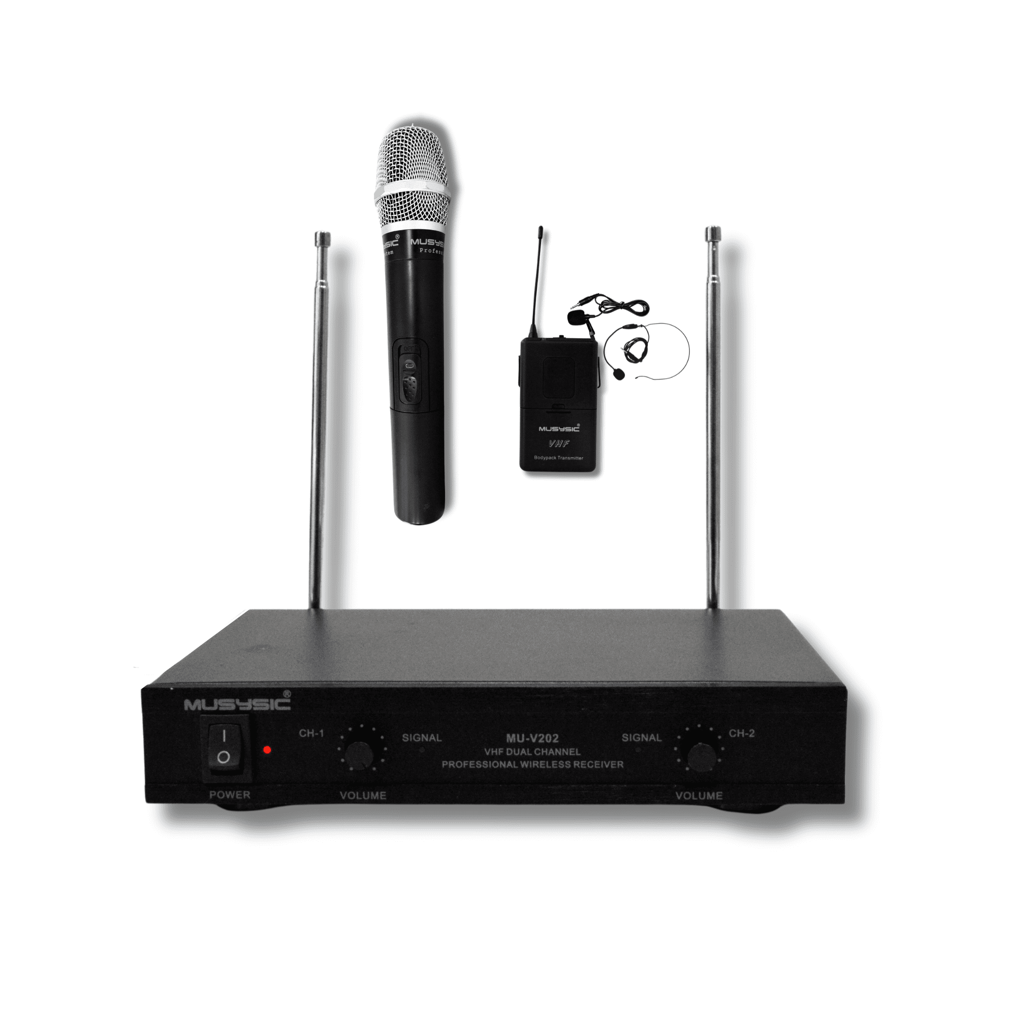 MUSYSIC Dual Channel VHF Wireless Microphone System with Handheld and ...