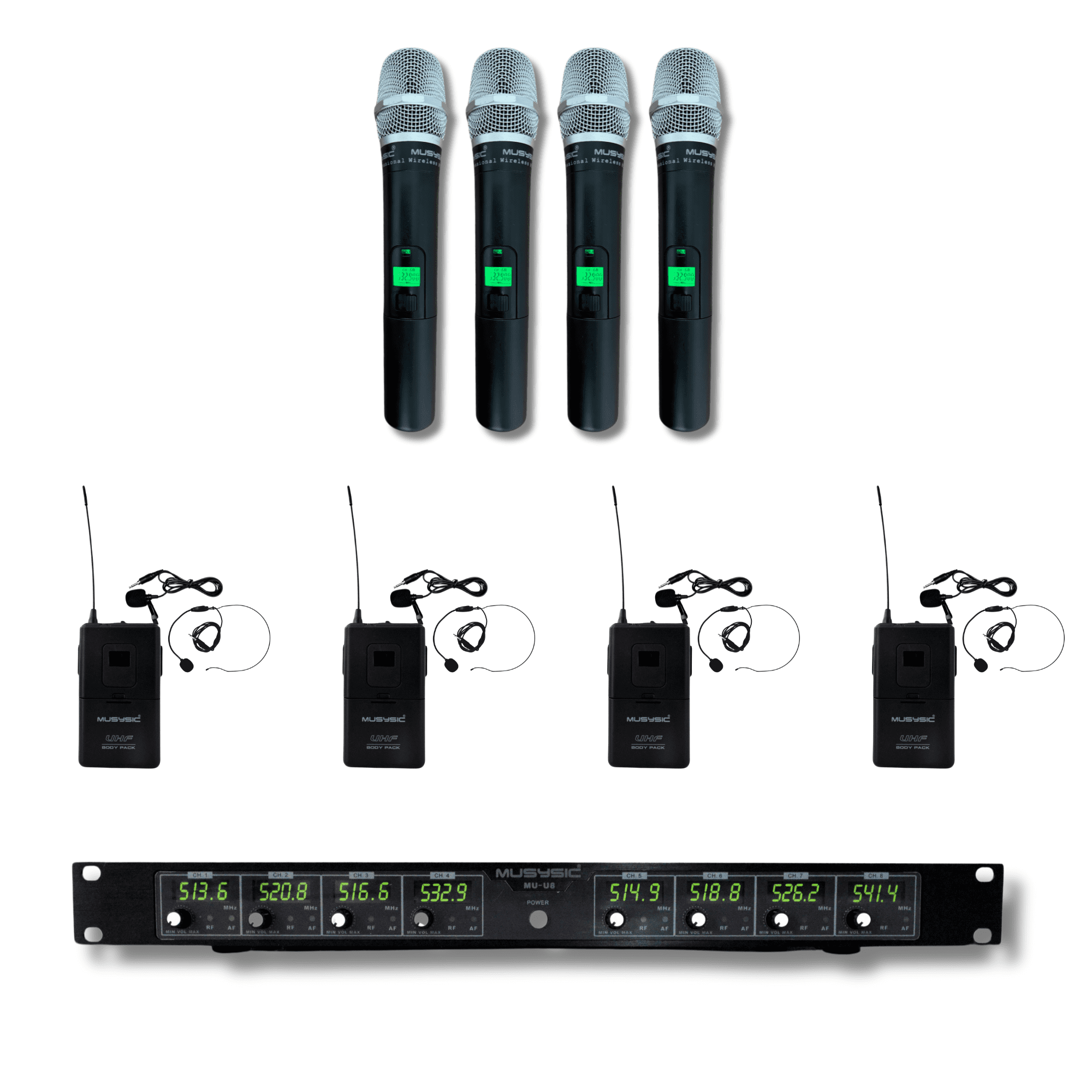 MUSYSIC Professional Wireless Microphone System 8 Channel UHF 4 ...