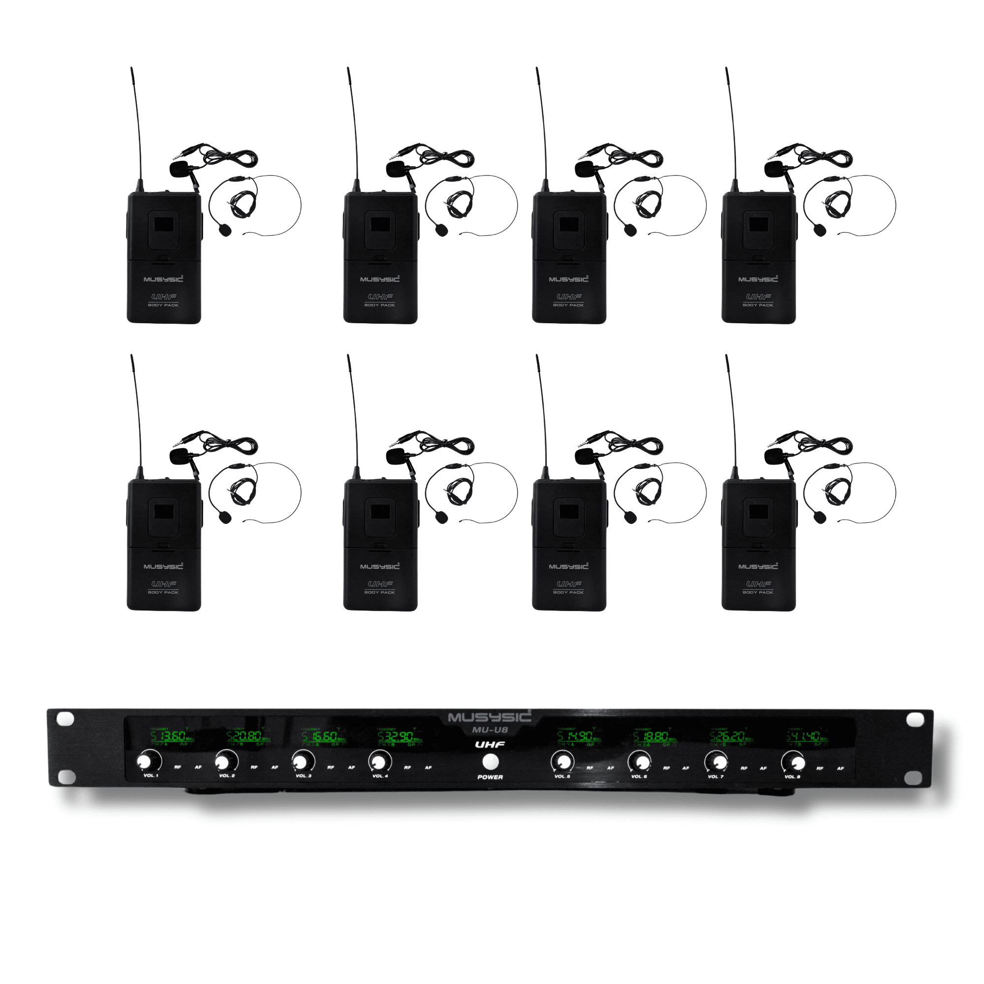 MUSYSIC Professional Wireless Microphone System 8 Channel UHF 8 ...
