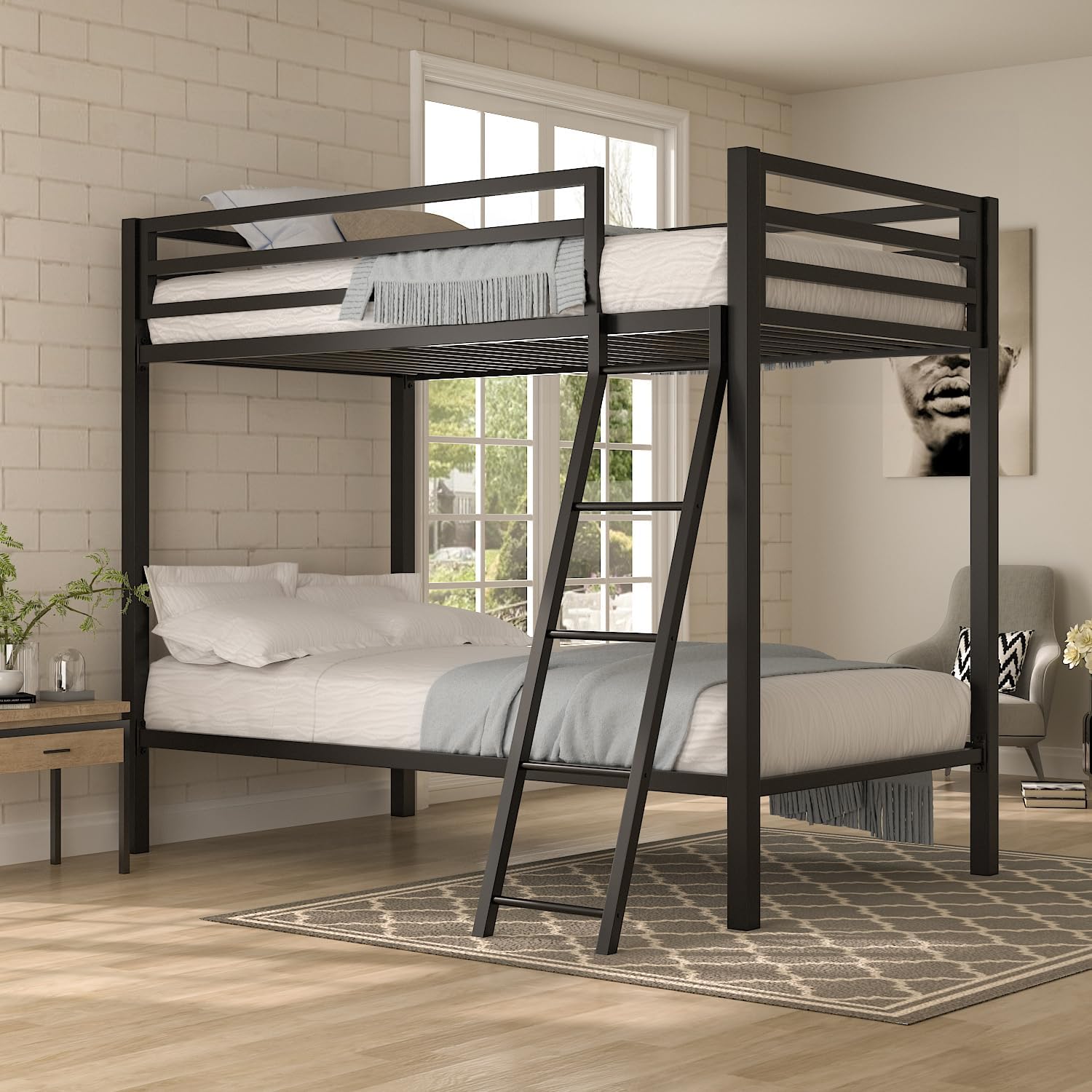 MUTICOR Loft Bunk Bed Frame Twin Over Twin with Safety Guardrail and ...