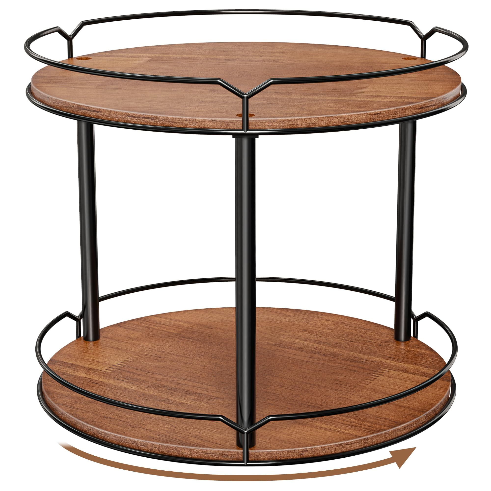 MUTUALUS 12.4" Lazy Susan Organizer 2 Tier - Rotating Spice Rack, Wooden Spinning Spice Holder ...