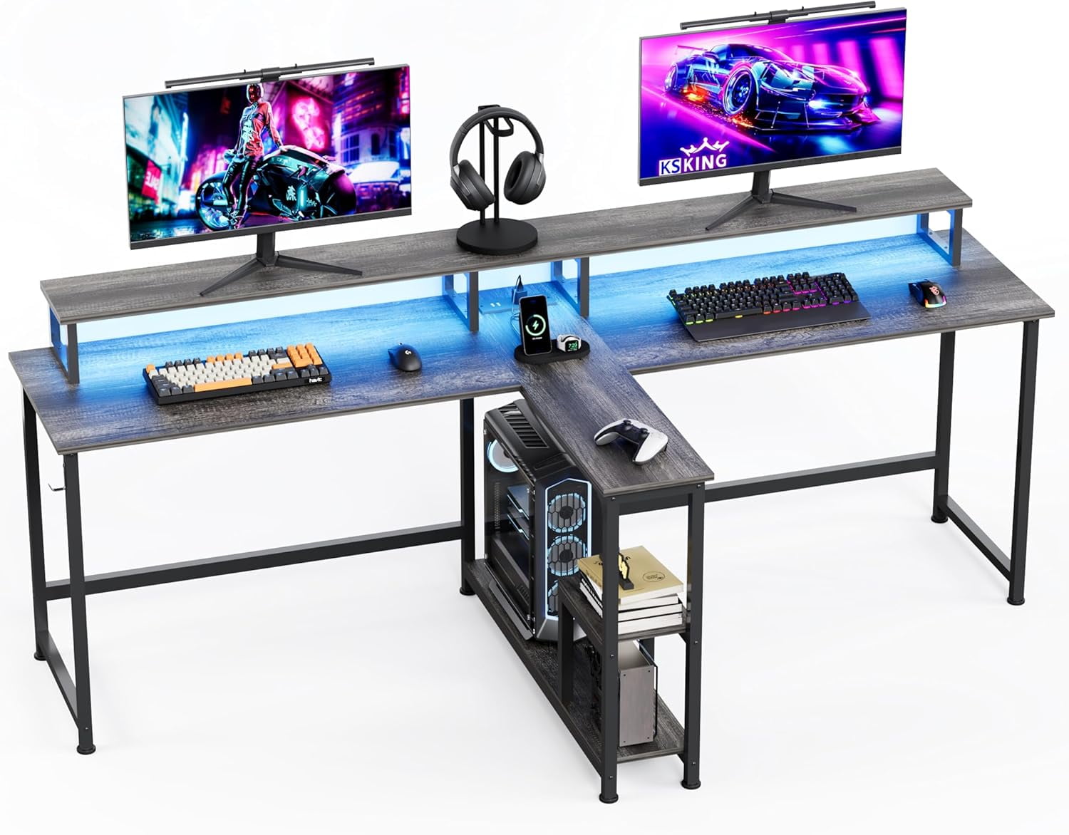 MUTUN Two Person Desk with LED Light, 83.7 Inch Computer Office Double ...