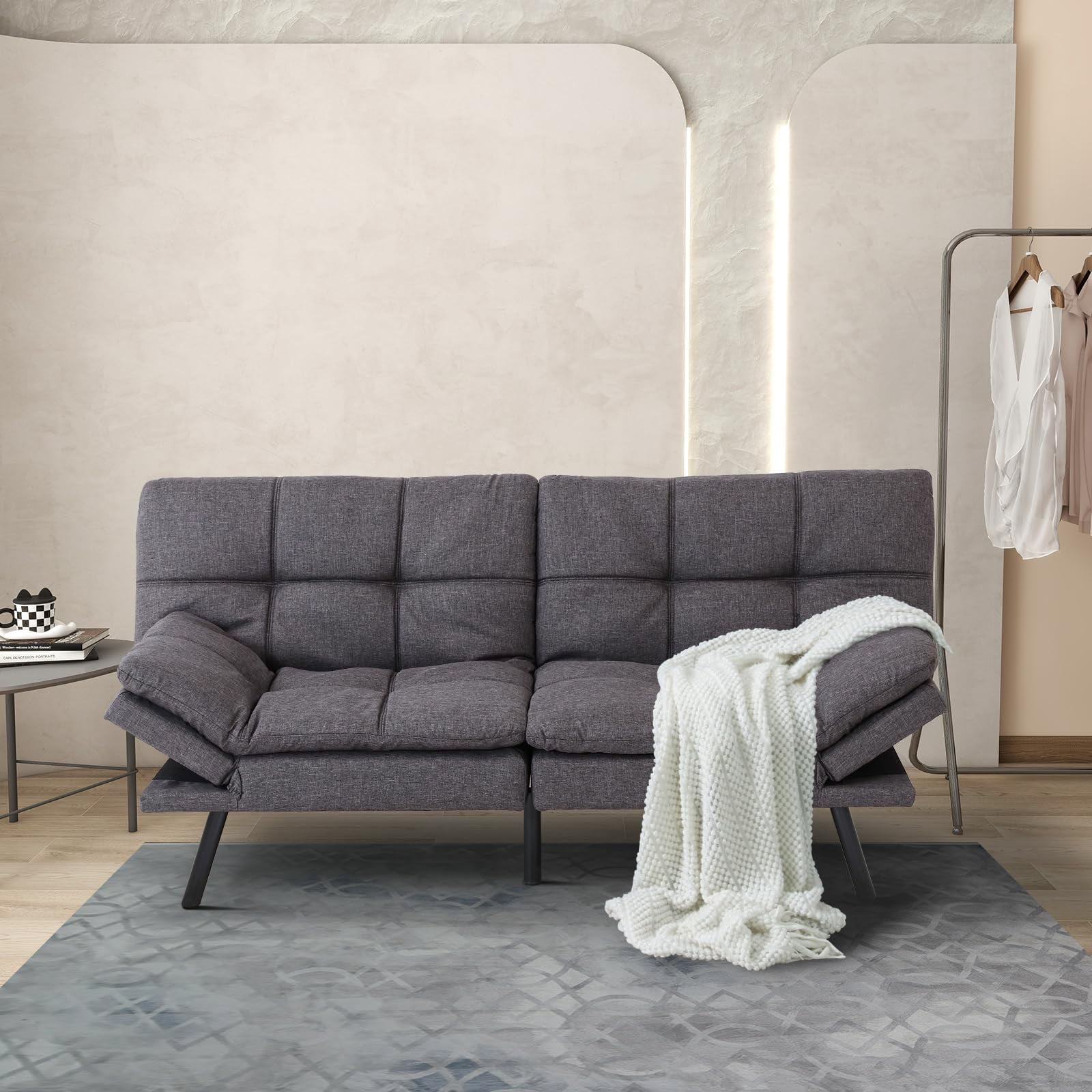 MUUEGM 71" Futon Couch Filled with Memory Foam, Convertible Futon Sofa ...