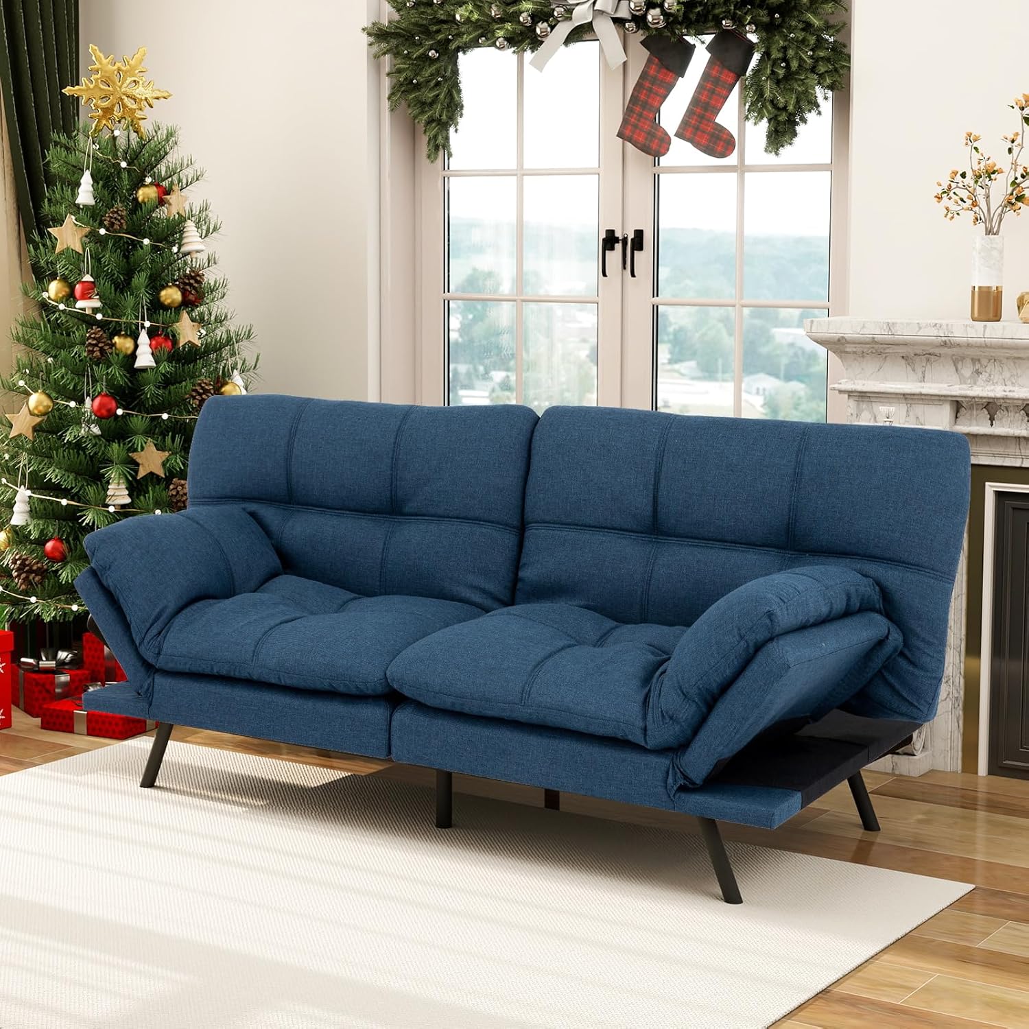 MUUEGM Futon Couch with 71" Adjustable, High Density Memory Foam Futon ...