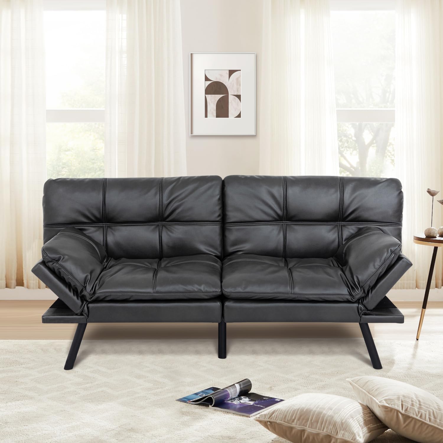 MUUEGM Futon Couch Bed, Convertible Modern Sofa Bed, Memory Foam Love ...