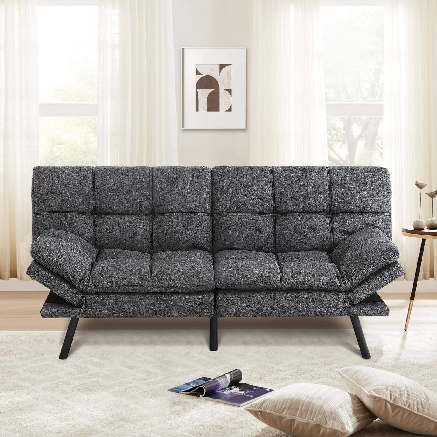MUUEGM Futon Couch Bed, Convertible Modern Sofa Bed, Memory Foam Love ...