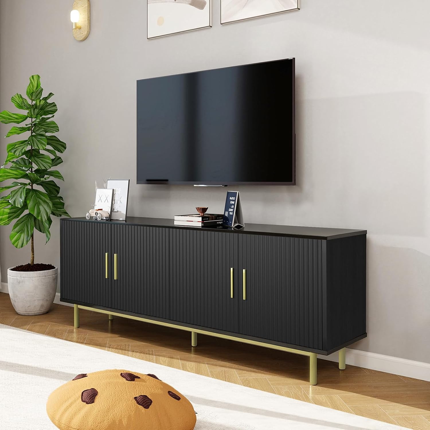 MUUEGM Modern TV Stand for Televisions up to 80 Inch, Entertainment ...