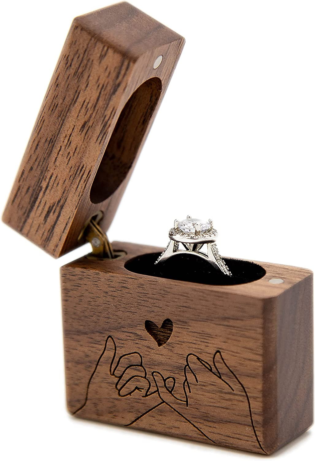 MUUJEE Engraved Flip Wood Slim Ring Box for Engagement Proposal Wedding ...