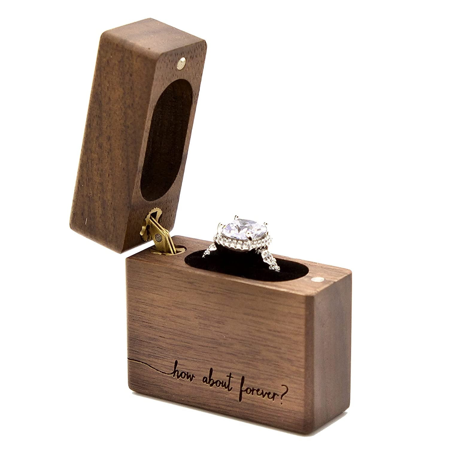 MUUJEE How About Forever - Engraved Wooden Proposal Ring Box, Ring ...