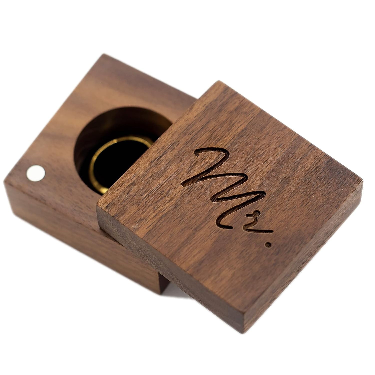 MUUJEE Mr Ring Box - Engraved Wooden Ring Box for Wedding Ceremony Ring ...