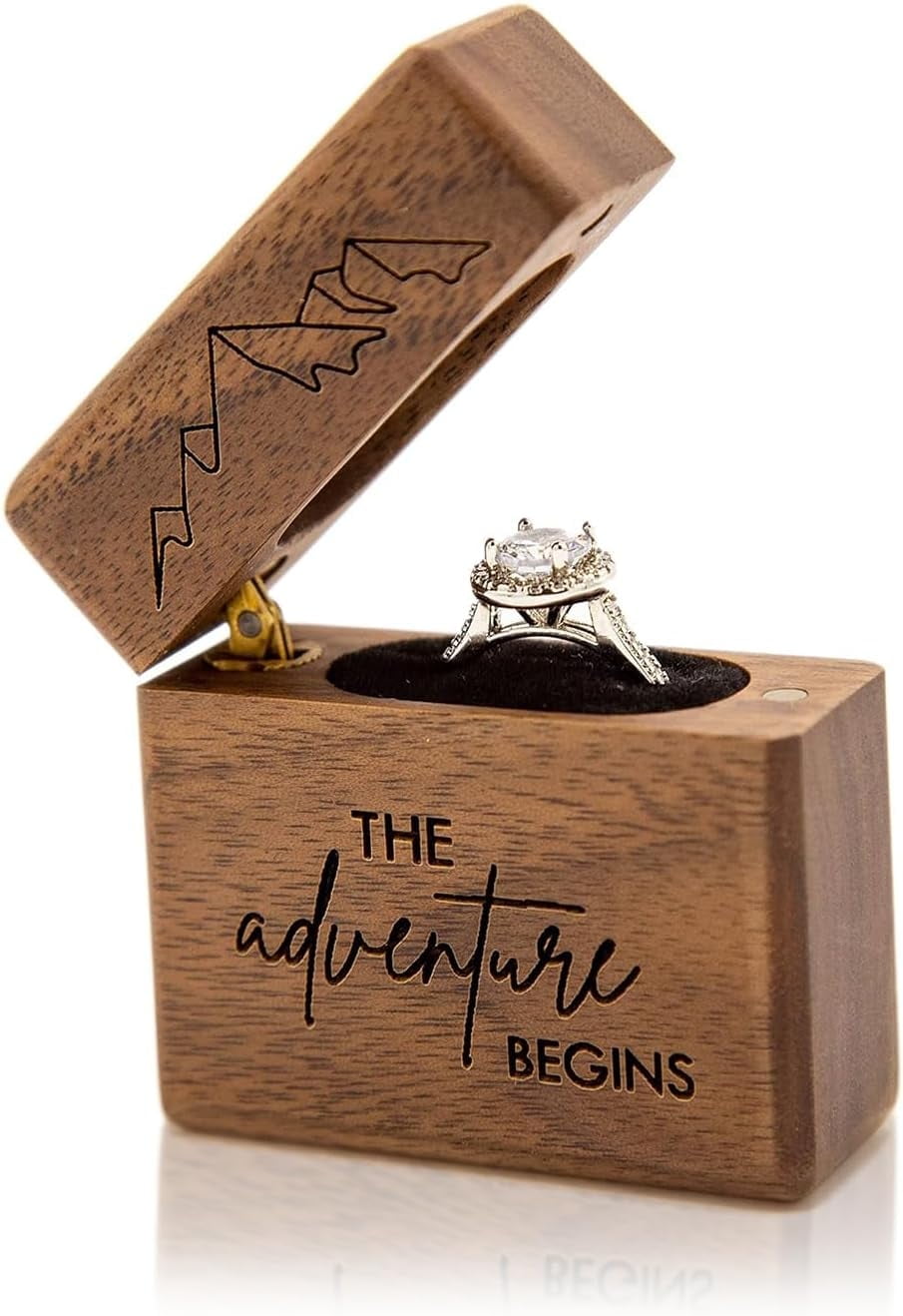 MUUJEE Slim Engagement Proposal Ring Box - Engraved Wooden Ring Bearer ...
