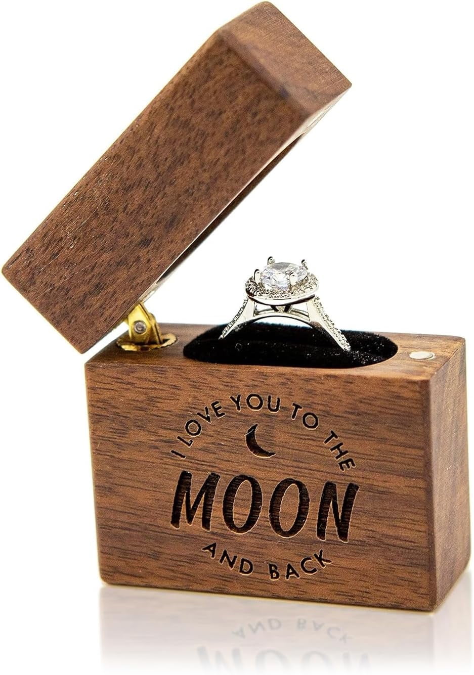 MUUJEE Slim Engagement Proposal Ring Box - Engraved Wooden Ring Bearer ...