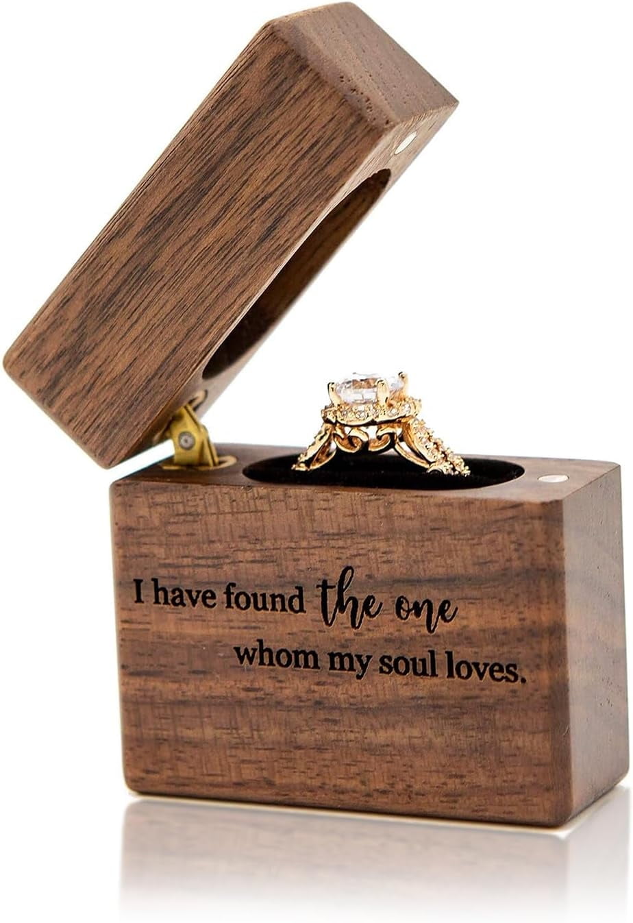 MUUJEE Slim Engagement Proposal Ring Box - Engraved Wooden Ring Bearer ...